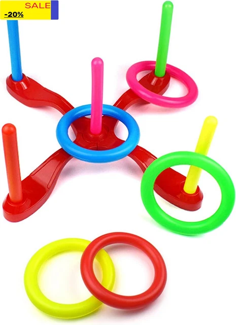 PLASTIC RING TOSS Game,Quoits Throwing Game Set（With 5 Scoring Spikes ...