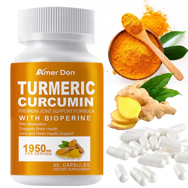 ORGANIC TURMERIC CURCUMIN Capsules 1950mg High Strength Organic Black ...