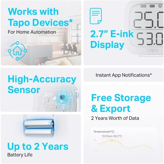 TP-LINK SMART ROOM Temperature and Humidity Sensor, Auto, Real-Time, 2. ...