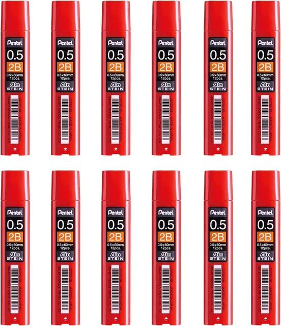 AIN STEIN LEAD Refill 0.5Mm 2B Grade, 12 Leads per Tube, Box of 12 ...