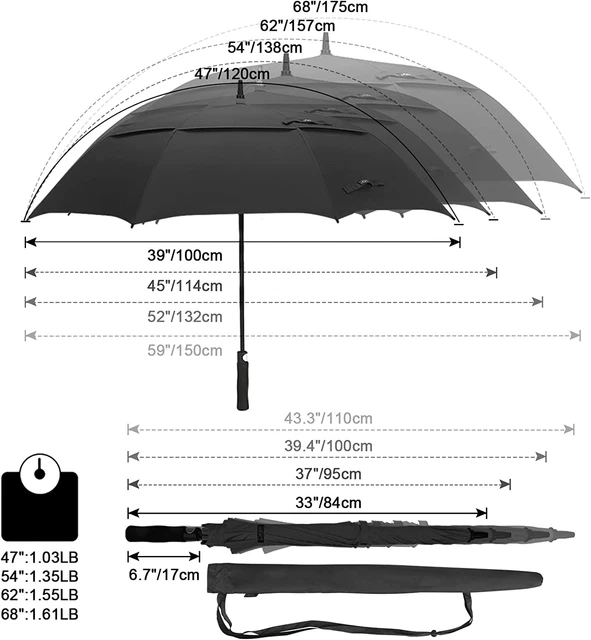 47/54/62/68 INCH AUTOMATIC Open Golf Umbrella Extra Large Oversize ...
