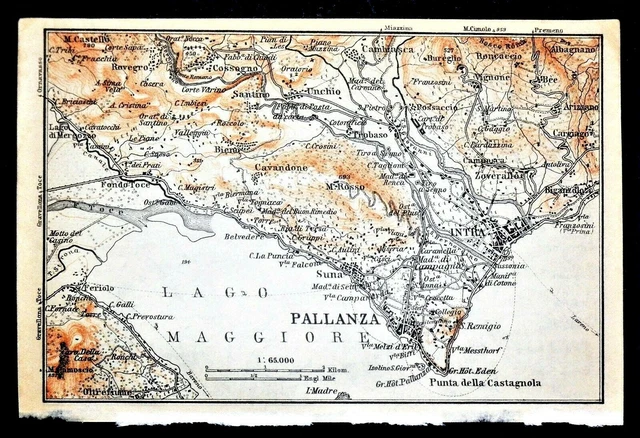 1904 TOPOGRAPHIC MAP LAKE MAJOR.PALLANZA.STRESA and surroundings.Wagner ...
