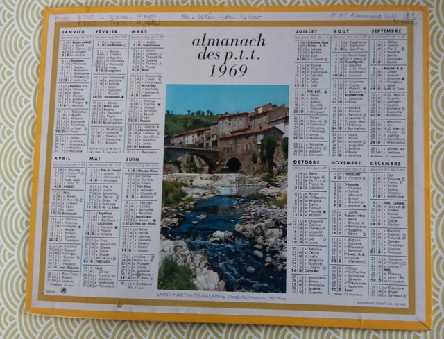 ANCIEN CALENDRIER ALMANACH PTT la Poste 1969 le Rhône 69 EUR 6,00 ...