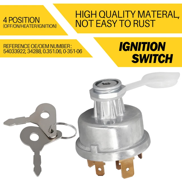 IGNITION SWITCH BARREL and Key Universal For Many Small Tractors 35670 ...