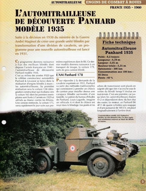 TECHNICAL SHEET TANK - Machine Gun - Panhard Model 1935 France 1935 ...