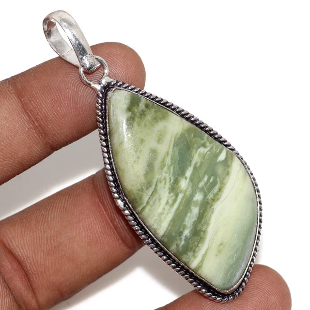 925 SILVER PLATED-LARSONITE Ethnic Gemstone Pendant Jewelry 2.5" AU ...