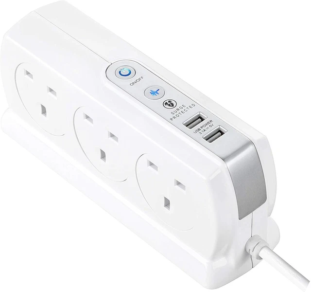 EXTENSION LEAD WITH USB Power Surge Protector 6 Gang Block Protected ...