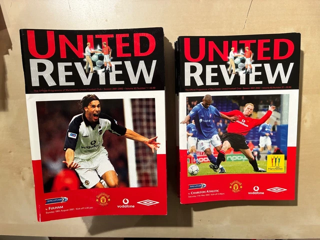 MANCHESTER UNITED 2001 - 2002 Set of 27 United Review Home Programmes £ ...