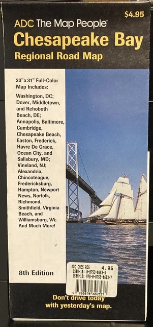 VINTAGE CHESAPEAKE BAY Road Map ADC Ocean City Salisbury Worcester ...