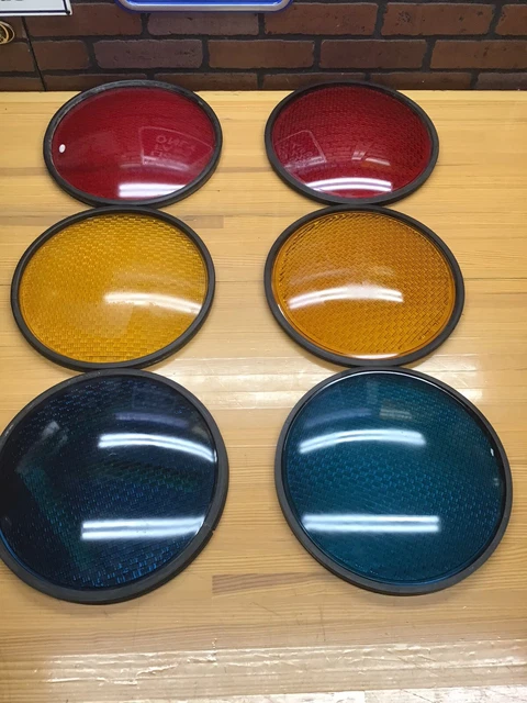 VINTAGE TRAFFIC LIGHT / Railroad Signal Lenses 4 x Kopp Glass 12” & 2 ...