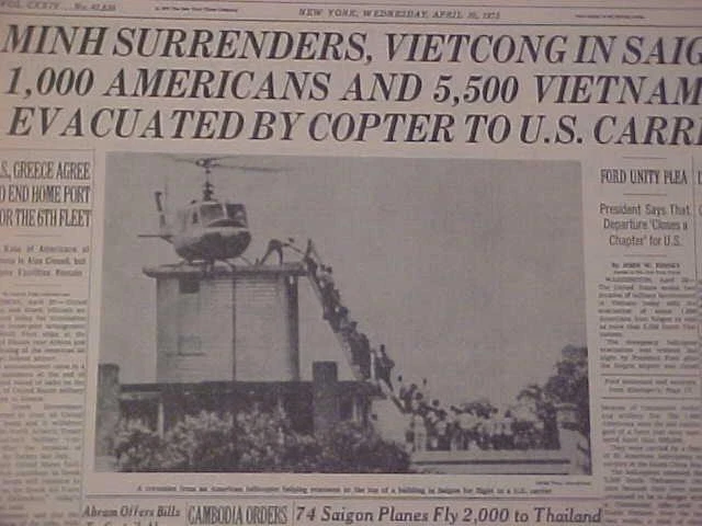 VINTAGE NEWSPAPER HEADLINE~SAIGON Falls Vietcong Vietnamese Vietnam War ...