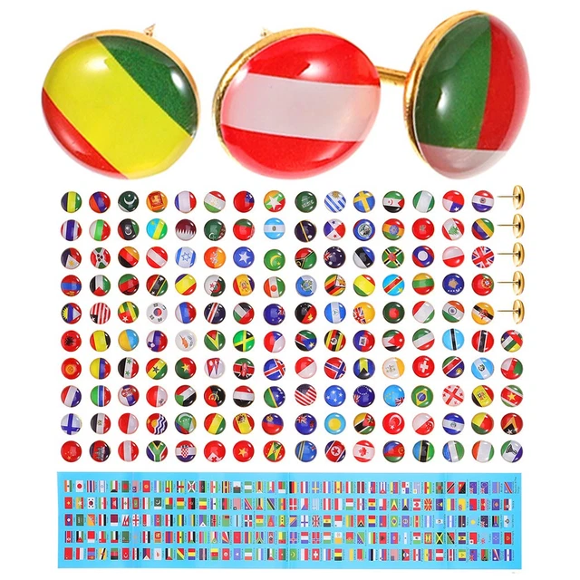 200PCS COUNTRY FLAG Push Pins Cork Boards Thumb Tack Office Thumb Tacks ...