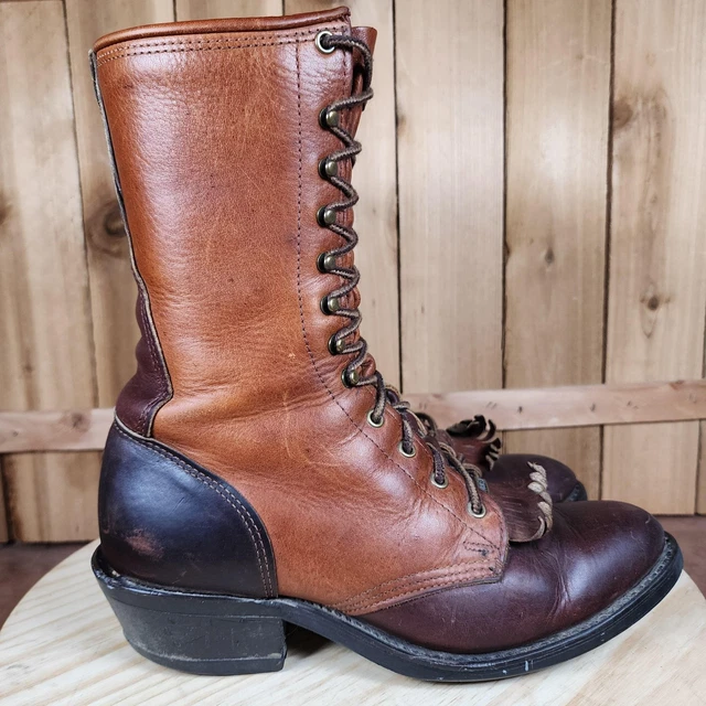 DOUBLE H BOOTS Mens 8 Leather Western Riding Work Boots Brown Tan ...