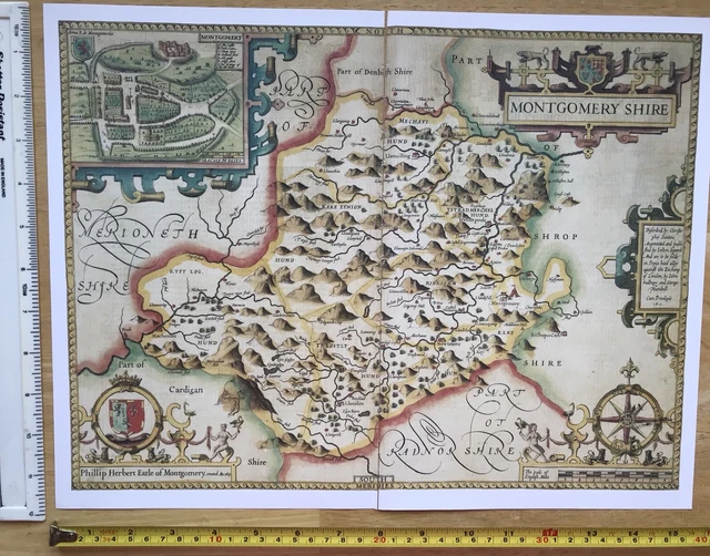OLD TUDOR MAP of Montgomeryshire, Wales: John Speed 1600's 15" x 11" (Reprint) £5.42 - PicClick UK