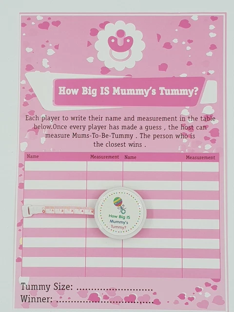 HOW BIG IS Mummy's Tummy ? Baby Shower 24 Player Game Tape measure BABY ...