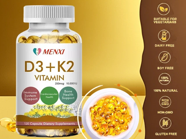 VITAMIN D3 10000 IU + K2 MK7 250mcg Gold Caps Immune System, Blood ...