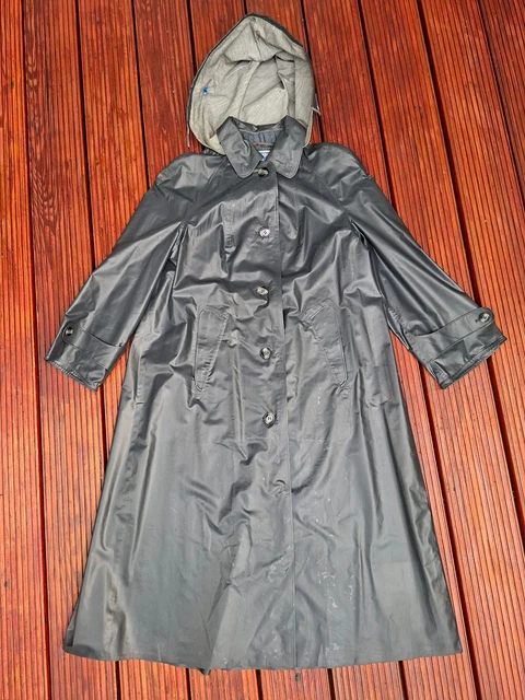 DAMEN KLEPPERMANTEL GUMMIMANTEL mit Kaputze Gr. 38 Vintage Regenmantel ...