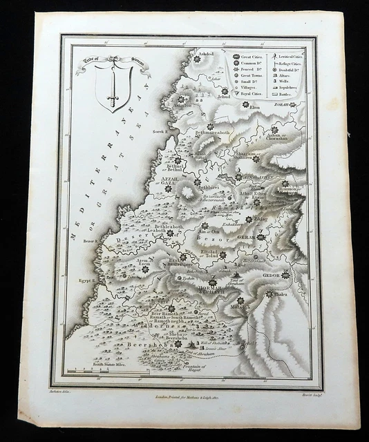 ANTIQUE MAP OF Ancient Israel The Tribe of Simeon Judaica Jewish ...