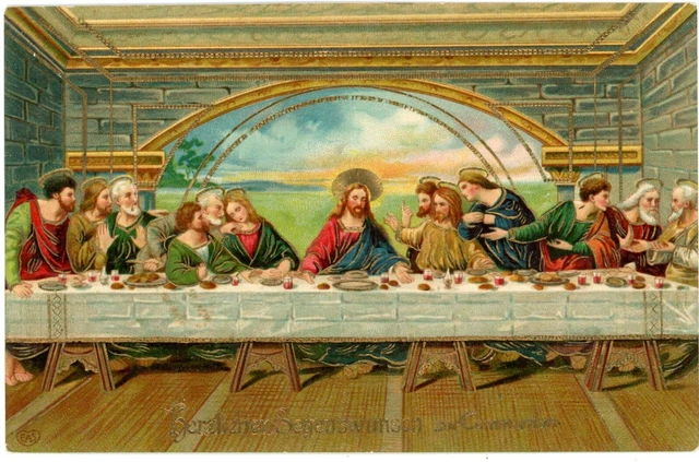 The Last Supper Jesus And His Apostles In A Dining Table Gold Embossed