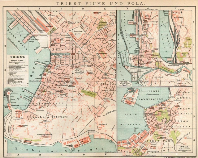 &CITY MAP. TRIESTE, Rijeka and Pola. Trieste, Scale 1:13 300; Rijeka ...