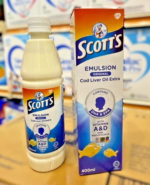 SCOTT'S EMULSION ORIGINAL Cod Liver Oil Extra DHA & EPA Vit A&D 400ml ...