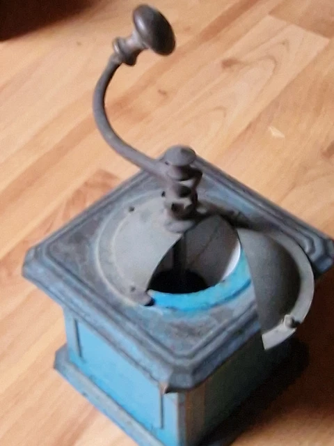 ALTE KAFFEEMÜHLE METALL Blech blau shabby chic Deko 20er 30er EUR 22,99 - PicClick DE