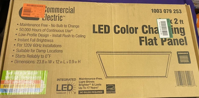 COMMERCIAL ELECTRIC 1FT x 2Ft LED Color Changing Flat Panel Light £52. ...
