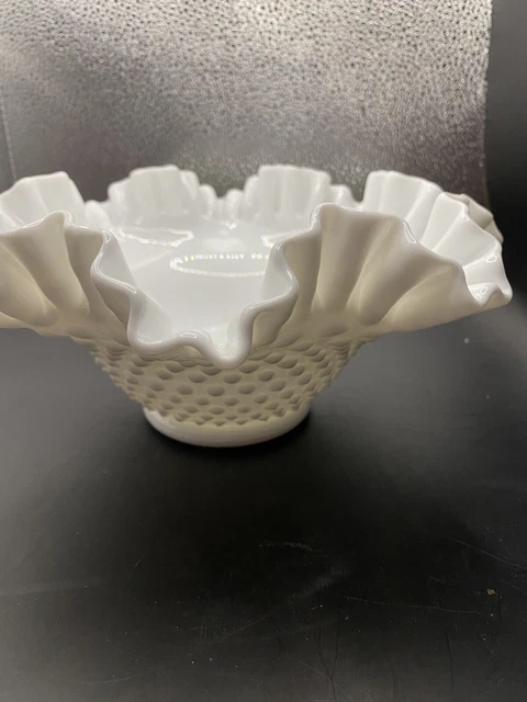 VINTAGE FENTON WHITE milk glass bowl with ruffles (2C) $12.00 - PicClick