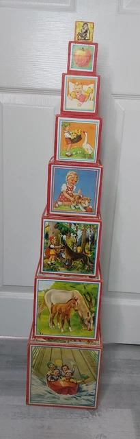 LARGE VINTAGE 1940S GERMAN WOODEN LITHOGRAPHED NESTING BOXES/BUILDING ...