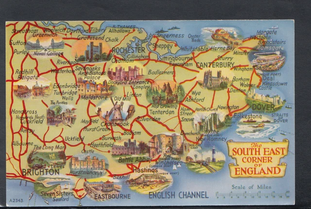 MAPS POSTCARD - Map Showing The South-East Corner of England RS22123 £2 ...