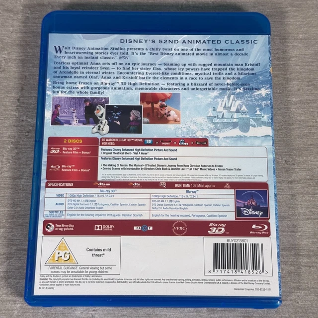 FROZEN BLU-RAY 3D - 2013 Disney Kids Family Musical £4.65 - PicClick UK