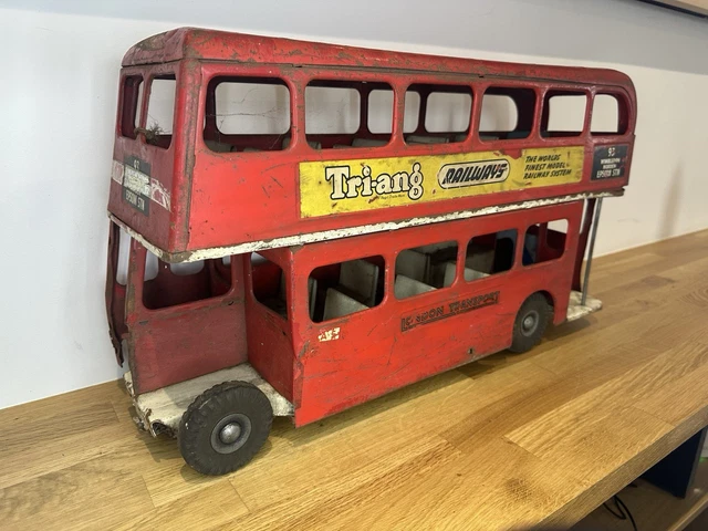 VINTAGE LARGE TRI-ANG London Transport Double Decker Bus – Tinplate 0. ...