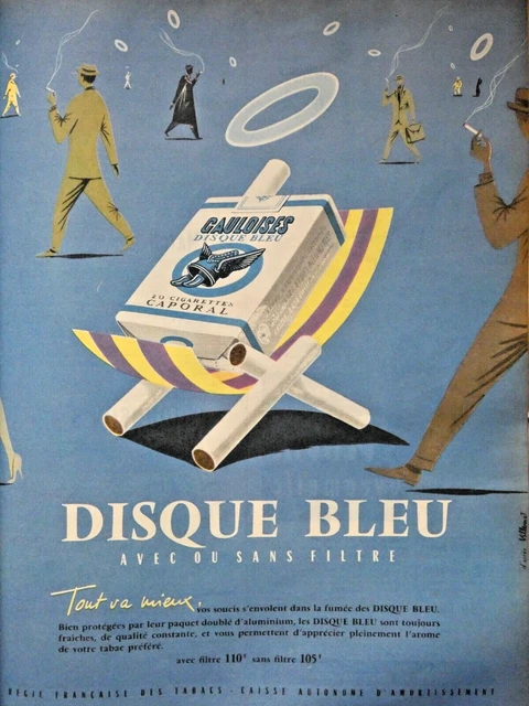 PUBLICITÉ DE PRESSE 1957 Cigarette Gauloise Disque Bleu Avec Ou Sans ...