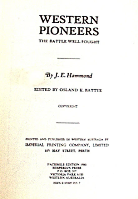 WESTERN PIONEERS: THE Battle Well Fought by: Jesse E. Hammond ...
