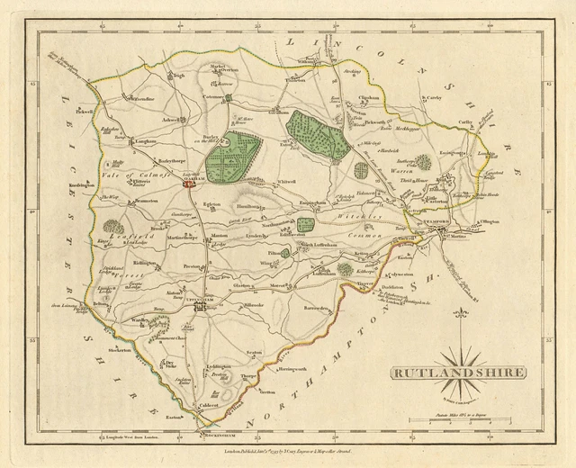 ANTIQUE COUNTY MAP of RUTLANDSHIRE by JOHN CARY. Original outline ...
