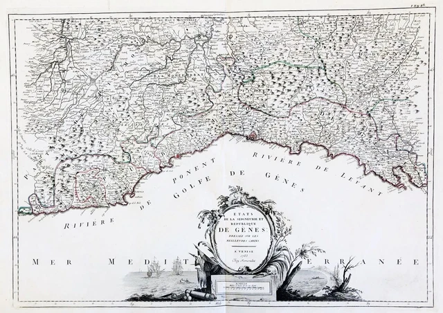 GENOVA LIGURIA SAVONA Chiavari Albenga Italia Carta Mappa Santini 1783 ...