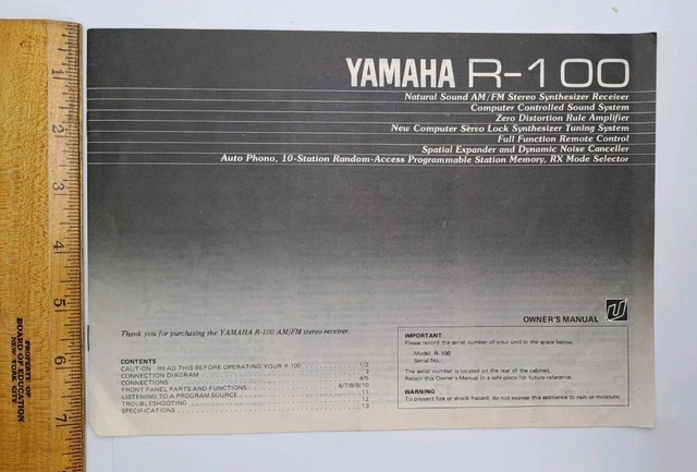YAMAHA R-100 RECEIVER Owners Manual £11.71 - PicClick UK