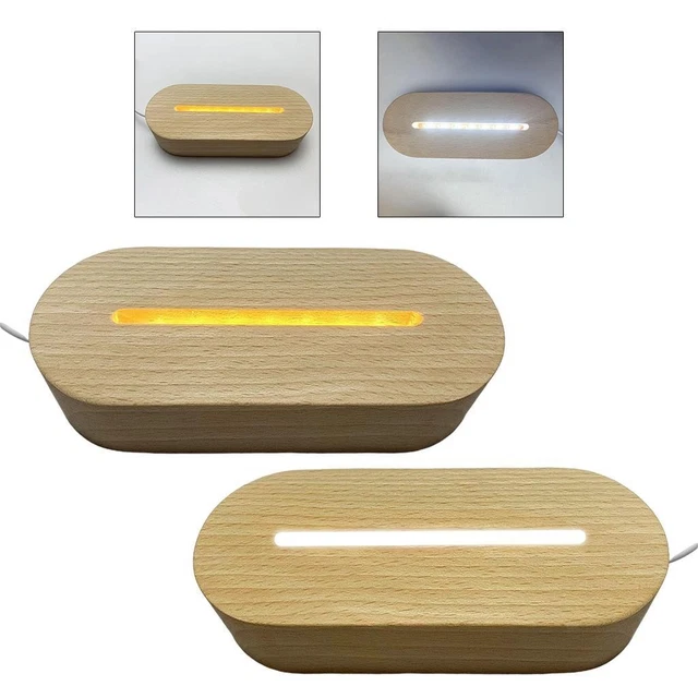 WOOD LED LIGHT Base Acrylic Art Display Stand Holder Lamp for Crystals ...