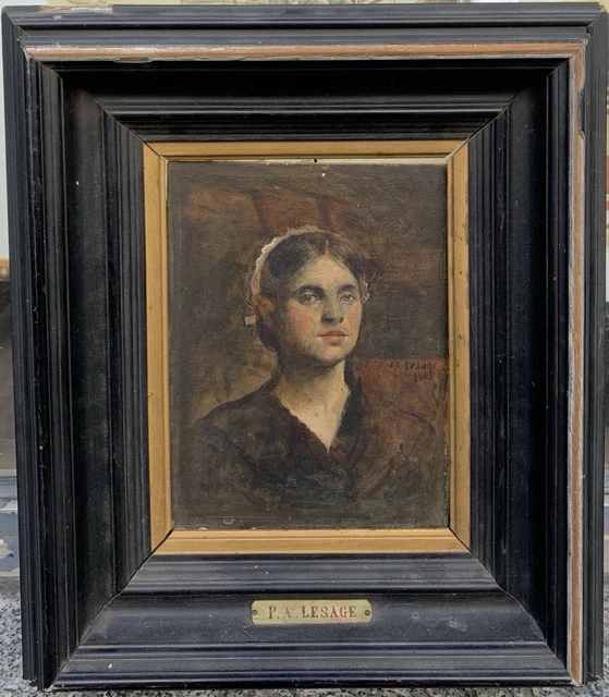 TABLEAU ANCIEN HUILE Portrait Femme Face Pierre Alexis LESAGE (1872 ...
