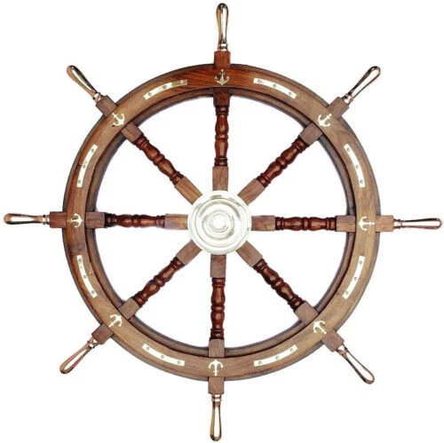 36 & MARIN Marine en Bois Volant Vaisseau Roue Laiton Ancre Pirate Mural Décor EUR 165,13 ...
