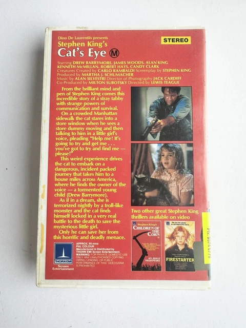 CAT'S EYE VHS Stephen King Drew Barrymore Ex Rental Horror Video Tape ...
