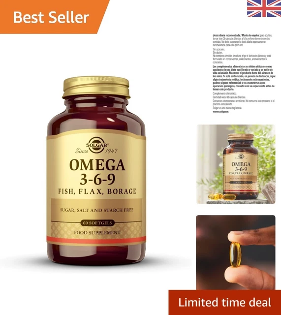 SOLGAR OMEGA 3-6-9 Softgels - Fish, Flax & Borage Oils for Heart Health ...