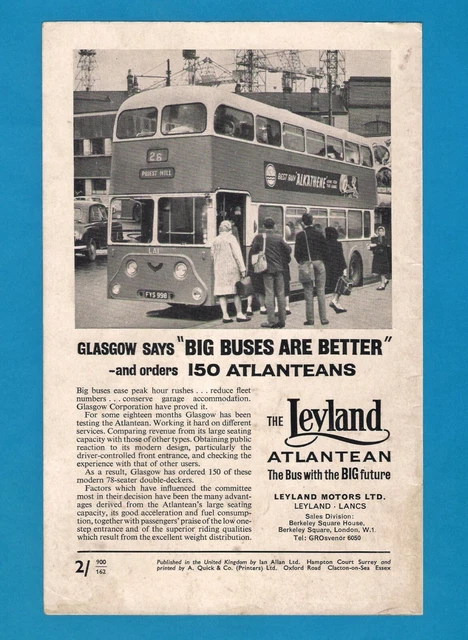 VINTAGE BUS ADVERT 1962 ~ Leyland Atlantean - Glasgow Orders 150 - LA1 ...