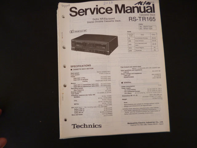 ORIGINAL SERVICE MANUAL Schaltplan Technics RS-TR165 EUR 12,50 - PicClick DE