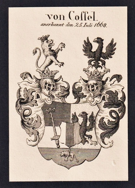 COSSEL - WAPPEN coat of arms Heraldik heraldry Genealogie Kupferstich ...