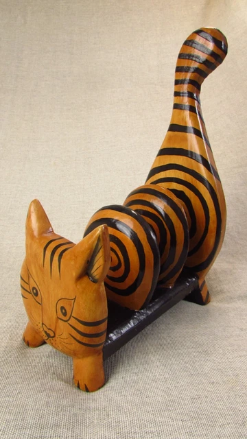 VINTAGE INDONESIAN WOODEN Cat Letter Rack £23.75 - PicClick UK