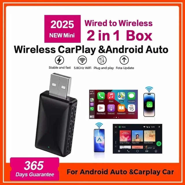 2IN1 WIRELESS CARPLAY Android Auto Dongle Adapter For Hyundai VW Audi ...