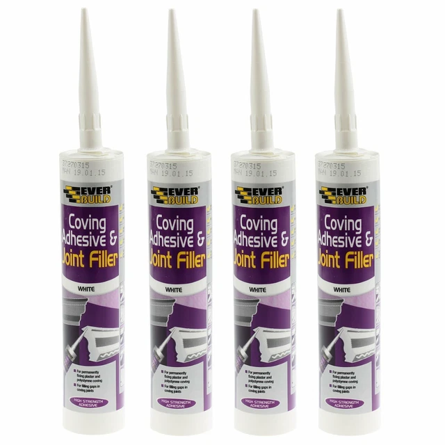 4 X COVING Plaster Joints Coving Adhesive White Strong Everbuild Filler ...