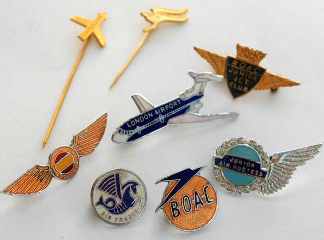 8X AERONAUTICAL/AIRLINE BADGES/PINS Swissair BOAC Air France Quantas ...