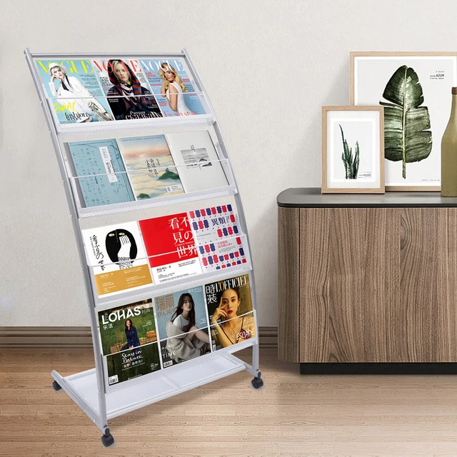 FLOOR-STANDING MAGAZINE NEWSPAPER Rack 4-Tier Brochure Display Stand ...